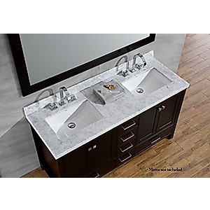 ARIEL Cambridge A061DCWRVOESP 61" Inch Double Sink Bathroom Vanity Cabinet in Espresso with Carrara White Marble Countertop Rectangular Sinks