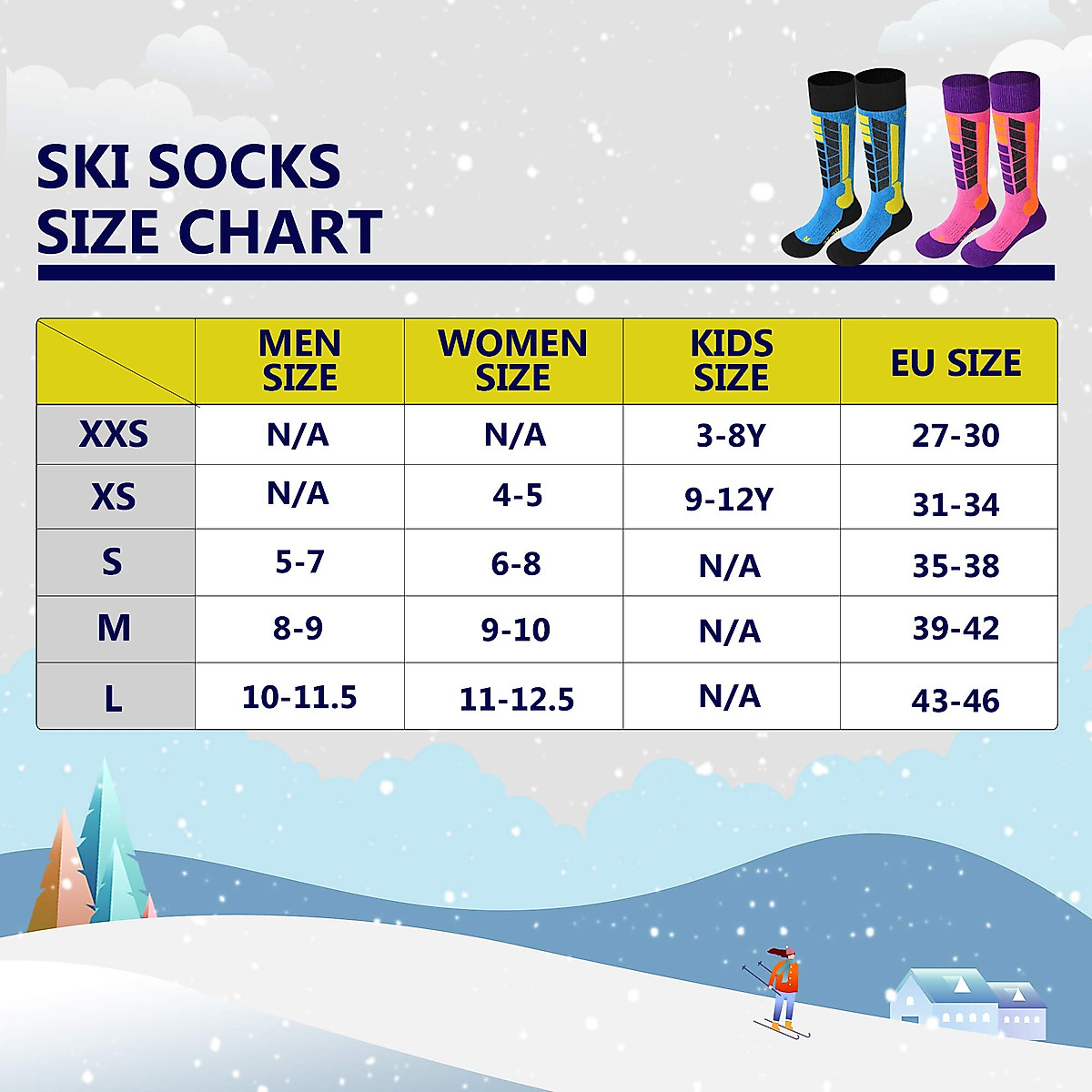 Soared Winter Ski Socks 2 Pairs Snowboard Snow Warm Knee Over the Calf OTC High Performance for Kids Womens Mens