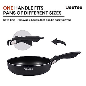 JEETEE Nonstick Pots and Pans Set with Removable/Detackable Handle RV Pots Induction Cookware Stackable Cookware Set for Camping, PFOA Free, Dishwasher/Oven Safe (Black, 10pcs Cookware Set)