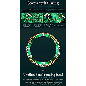 OLEVS Mens Watches Green Chronograph Luxury Dress Moon Phase Quartz Stainless Steel Waterproof Luminous Business Calendar Wrist Watch