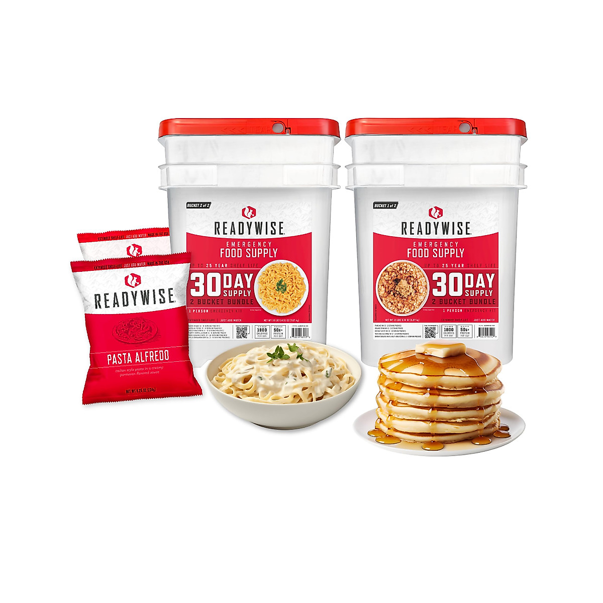 READYWISE - 30 Day, Emergency Food Supply, 298 Servings, 2 Buckets, Freeze-Dried, MRE, Camping, Hiking, Survival, Adventure Meal, 25-Year Shelf Life