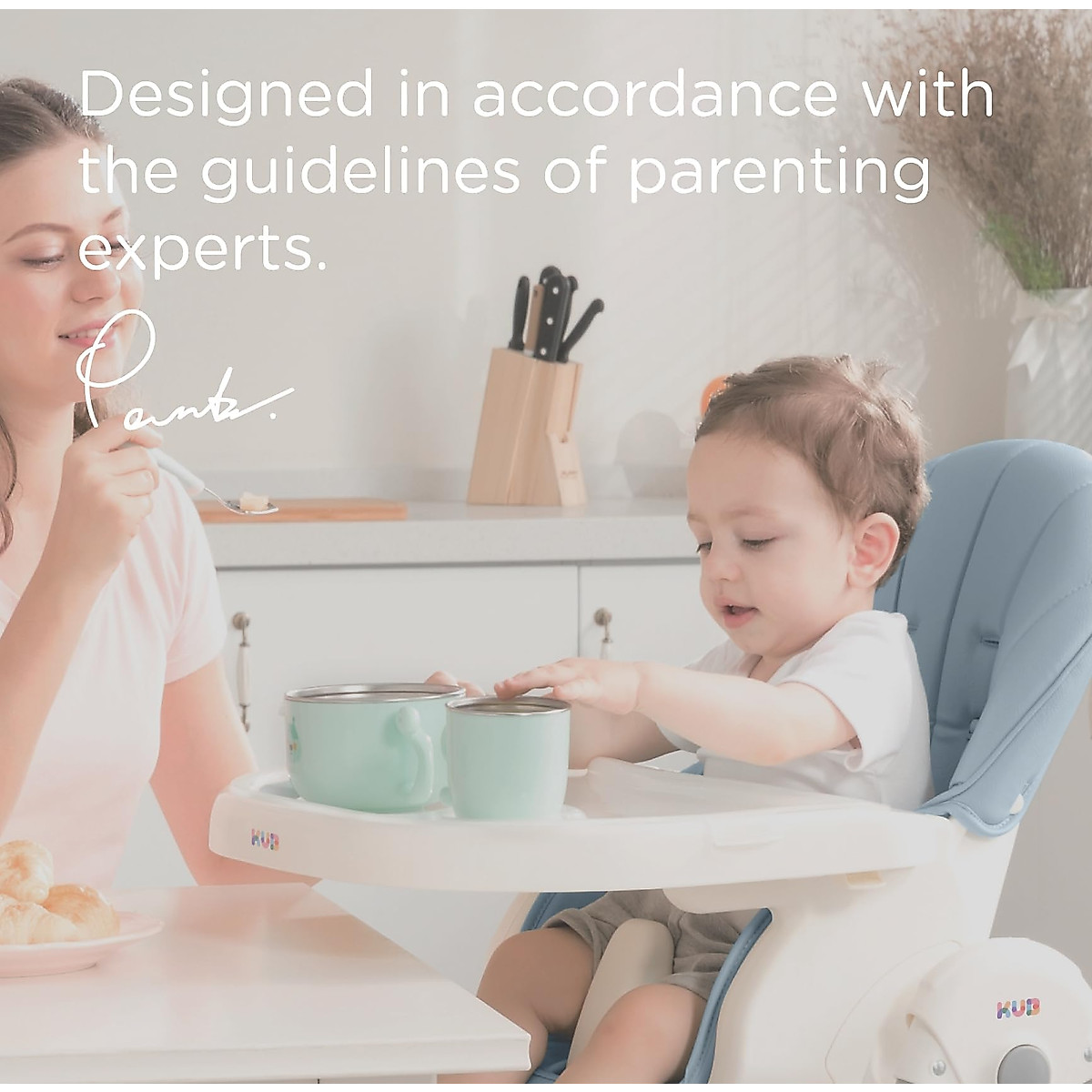 KÜB 3-in-1 Foldable Baby High Chair (Blue) | Multifunctional Infant HighChair for Babies & Toddlers | Removable Seat & Tray for Easy Clean | 7 Height & 4 Recline Adjustable | 2 Locking Wheels | Safe