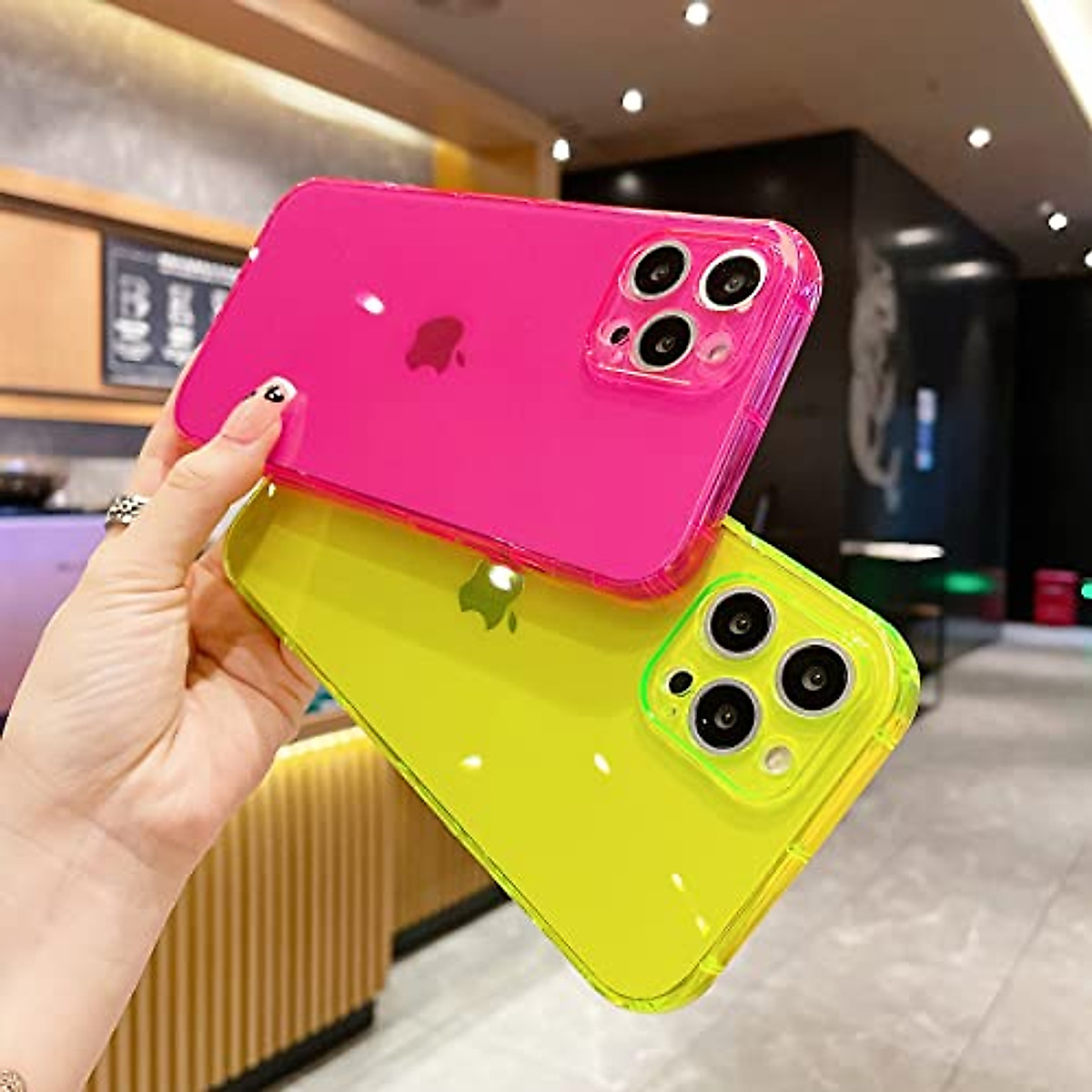 OWLSTAR Compatible with iPhone 13 Pro 6.1 inch Case, Cute Neon Clear Soft Phone Case for Women and Girls, Flexible Slim TPU Shockproof Transparent Bumper Protective Cover (Hot Pink)