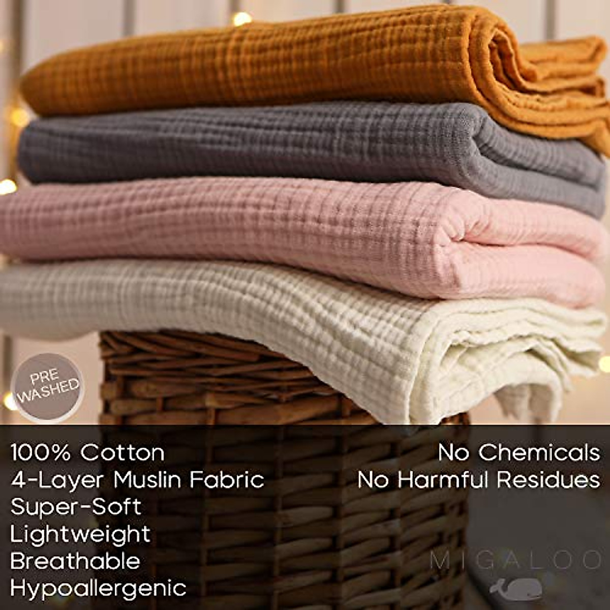 Muslin Blankets, Baby Toddler Quilt, 4 Layers, 100% Cotton Stroller Blanket, Hypoallergenic, Super-Soft, Breathable and Lightweight Swaddle, Nursery & Crib Blanket, Large (47 X 35 inch) (Vanilla Ice)