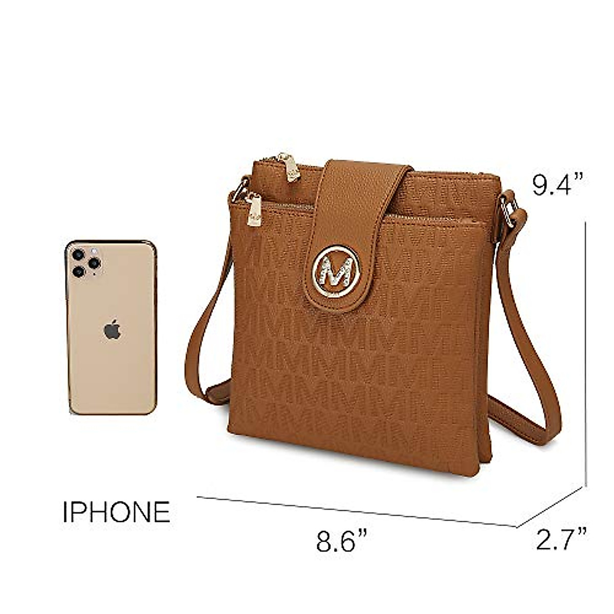 MKF Crossbody Bags for women – Cross body Strap, Messenger Purse – PU Leather Handbag, Womens Fashion Pocketbook Black