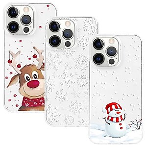 Mavis's Diary 3Pcs Phone Case Compatible iPhone 15 Pro Case Cover Clear Soft Silicone Transparent Slim Fit Protective Skin Bumper Ultrathin Protector Women Girls Xmas Gift Winter Cute Pattern