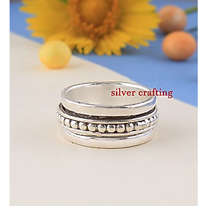 Hammered Solid 925 Sterling Silver Spinner Ring For Women - Designer Handmade Meditation Ring For Wedding - (8.5)