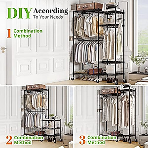 HOKEEPER Heavy Duty 6-Tier Metal Clothes Rack with Adjustable Shelves and Lockable Wheels, 860 lbs Capacity, 6 Shelves, 3 Hanging Rods, 2 Hooks, Easy Assembly