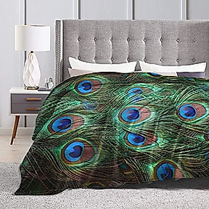 Peacock Feather Throw Blanket Super Soft Cozy Fleece Flannel Blanket Gifts for All Season Couch Bed Sofa Office Camping 60"x50"