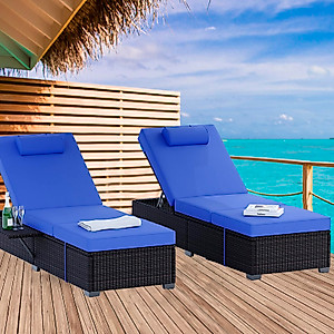 GAOMON Outdoor Chaise Lounge Chairs Set of 2, Patio Chaise Lounges, Patio Brown Rattan Reclining Chair with Thicken Cushion and Adjustable Backrest, Sunbathing Recliners for Outside Pool Patio