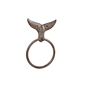 Cast Iron Decorative Whale Tail Towel Holder 7.5" - Sea Life Wall Decor - Coast
