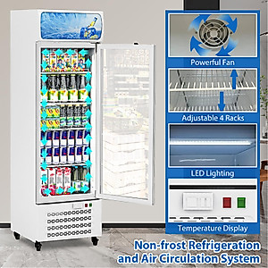 GAOMON Commercial Refrigerators Display Fridge 12 Cu.ft, Beverage Refrigerator and Cooler with Adjustable Removable Shelves and LED Light for Home, Store, Gym, Bar or Office, Single Swing Door
