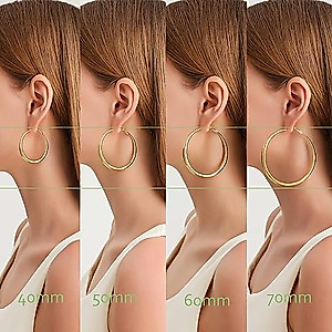 Chunky Hoop Earrings for Women 18K Real Gold Plated Thick Round Gold Hoops Earrings Hypoallergenic Big Large Statement Earrings Gift for Girls 40MM