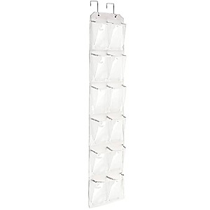 ESINGMILL Over the Door Shoe Organizer - Hanging Holder with 12 Large Clear Pockets and 2 Metal Hooks, Shoe Rack for Narrow Closet Door