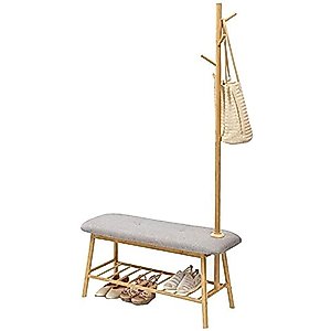 llibnn Bamboo Shoe Storage Bench Standing Shoe Shelf with Coat Rack Seat Cushion for Closet Cloakroom Entryway Hallway (Color : Brown) (Color : Grey)
