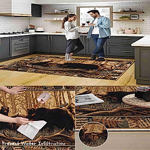 Lgglovelin Bear Area Rug, 3x4ft Living Room Bear Print Rug,Wild Animal Rug,Country Rustic Rug,Southwestern Woodland Rug,Indoor Non-Slip Rug,Bedroom Soft Rug,Washable Rug,Vintage Patchwork Cabin Rug.
