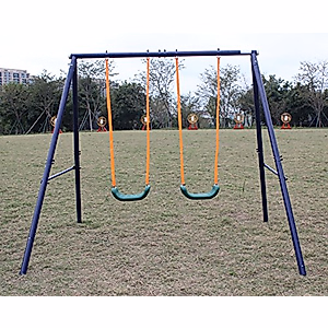 Prime Metal Swing Set Outdoor, 2 Seats, Durable Steel and Plastic Construction for Kids, Toddlers, Children Easy Assembly Two Station
