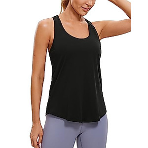 CRZ YOGA Womens Pima Cotton Racerback Workout Tank Tops Lightweight Loose Sleeveless Tops Athletic Gym Shirts Black X-Large