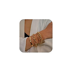 Denifery Gold Chain Bracelet Gold Link Bracelet Cuban Link Bracelet Gold Charm Bracelet Bracelets for Women
