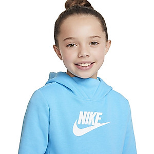 Nike Girls NSW Pullover Hoodie (Medium, Baltic Blue/White)