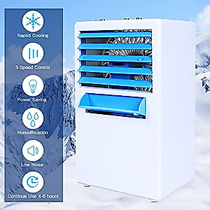 Portable Air Conditioner Fan, Mini Air Cooler Desk Fan with Icebox, 4-in-1 Evaporative Air Cooler with 3 Fan Speeds, Quiet Mini Air Conditioner for Home & Office, Portable Air Humidifier