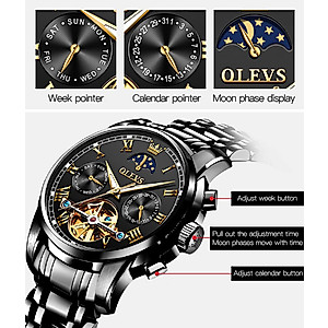 OLEVS Mens Automatic Watches Skeleton Mechanical Self Winding Luxury Fashion Dress Wrist Watch Luminous Waterproof