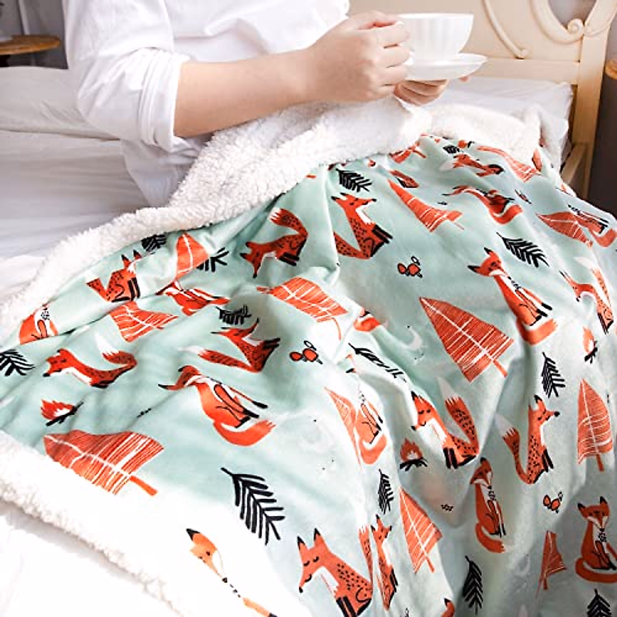 BORITAR Sherpa Throw Blanket Super Soft Warm Ultra Luxurious Fleece Blanket for Baby Children Teen Boys, Unisex or Adult Minky Blanket with Sherpa Plush Backing (50 x 60 Inch, Lovely Brown Fox)