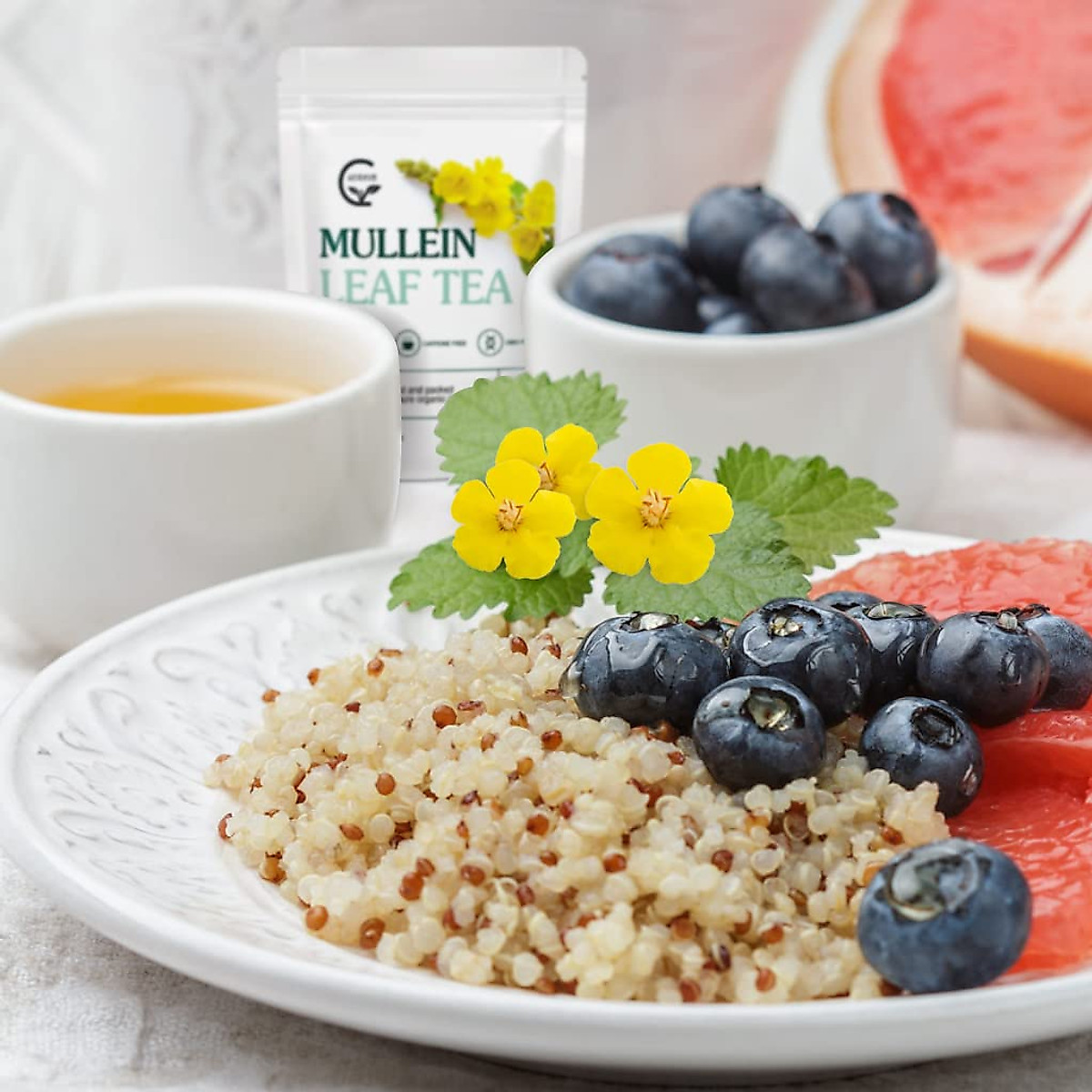 Mullein Leaf Tea Bags - Lungs Cleanse and Respiratory Support, Mullein Herbal Teas, Caffeine Free, 40 Tea Bags