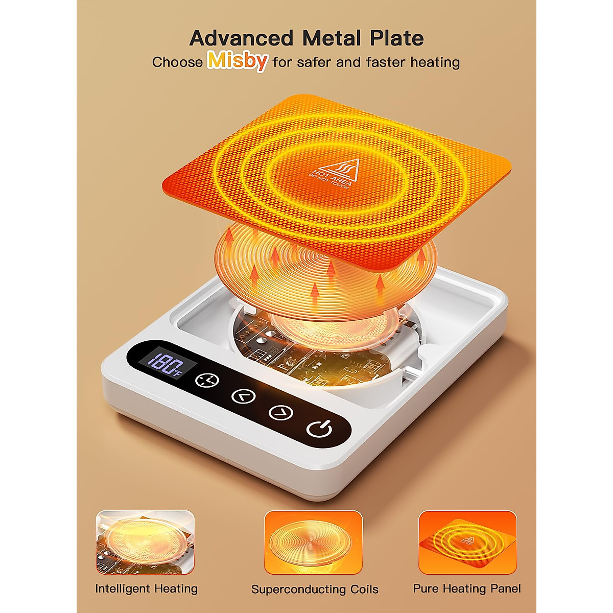 Misby Coffee Mug Warmer, Coffee Warmer for Desk with 6 Temp Settings, 8H Auto Shut Off Coffee Cup Warmer 12H Timer, Smart Coffee Warmer Plate Keeps Hot, Fresh for Coffee, Tea, Milk, Beverage,White