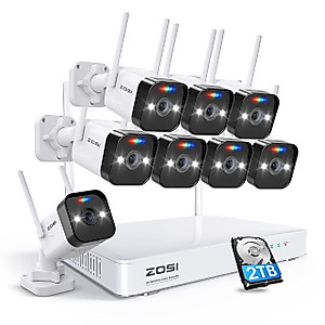 ZOSI 2K Spotlight Wireless Security Camera System with Two-Way Audio,8CH 3MP CCTV NVR with 2TB Hard Drive,8PCS 3.0MP Indoor Outdoor WiFi Surveillance Cameras,Color Night Vision,for Home 24/7 Record
