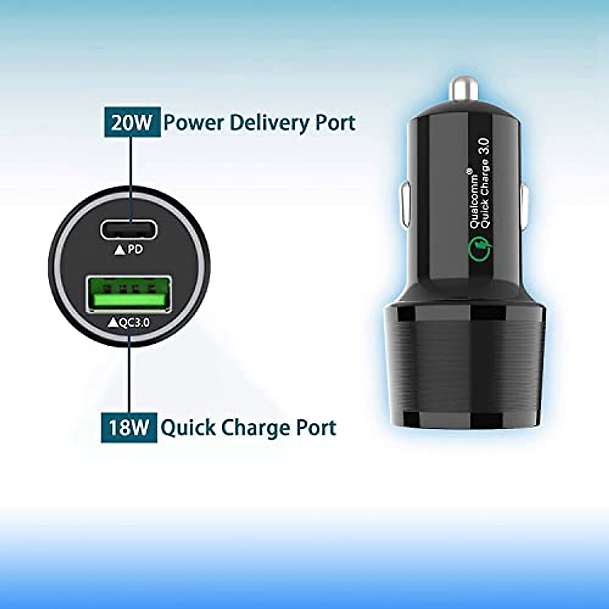 Fast Car Charger, USB C Car Charger 38W Car Charger Adapter PD3.0&QC3.0 with 2Pack Lightning Cable Quick Car Charging Compatible with iPhone 14 Pro Max/14 Plus/13 Pro Max/12