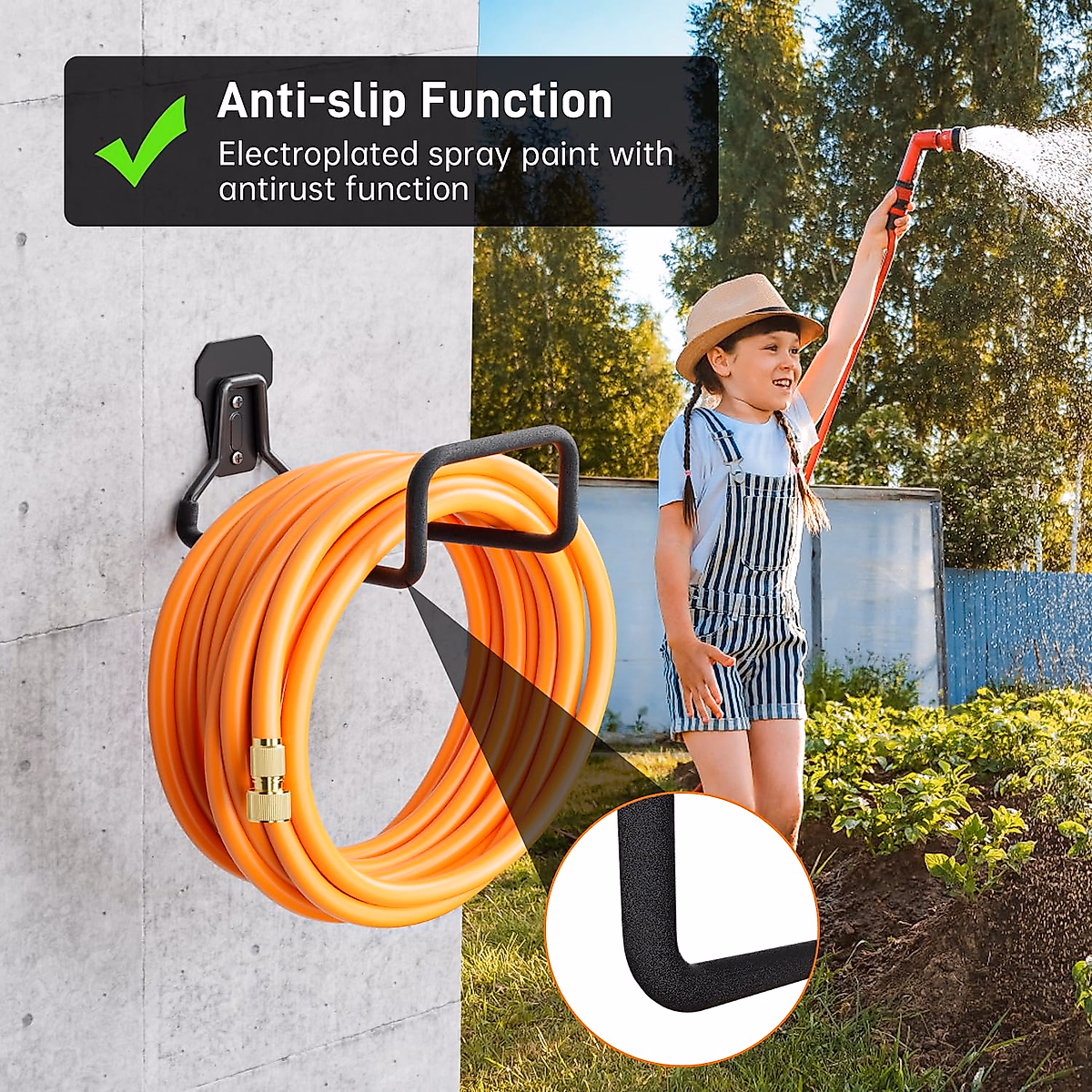 Hongmai Garden Hose Holder Wall Mount,Heavy Duty Water Hose Hanger for Garage Outside,Metal Hose Reels Hose Rack Hose Hook for Garden Hose Expandable Hose Water Hose Extension Hose 1pc