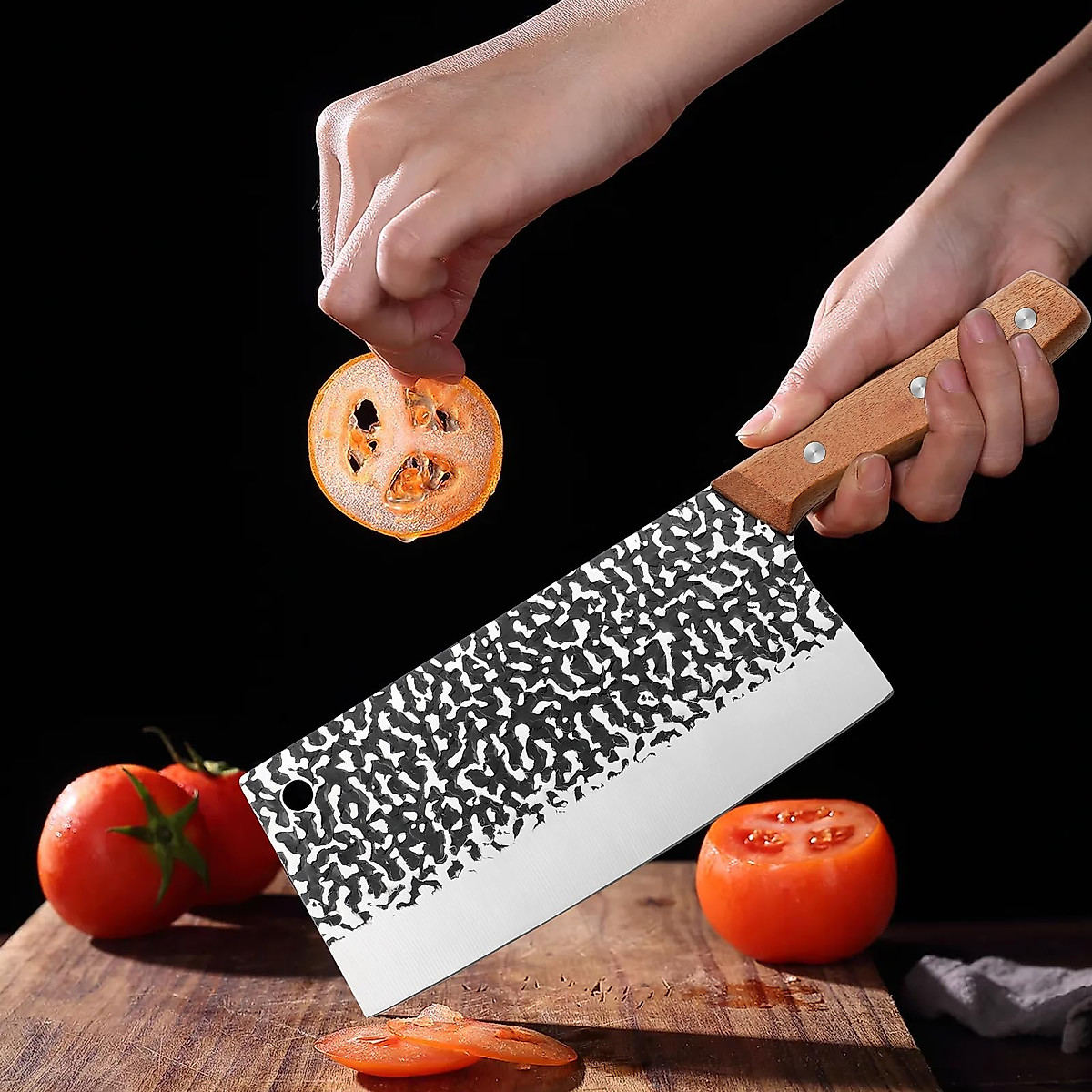 Meat Cleaver, 7 inches Professional Serbian Cleaver Knife, Ultra Sharp Light weight Hand Forged Chinese Cleaver Full Tang Meat Knife