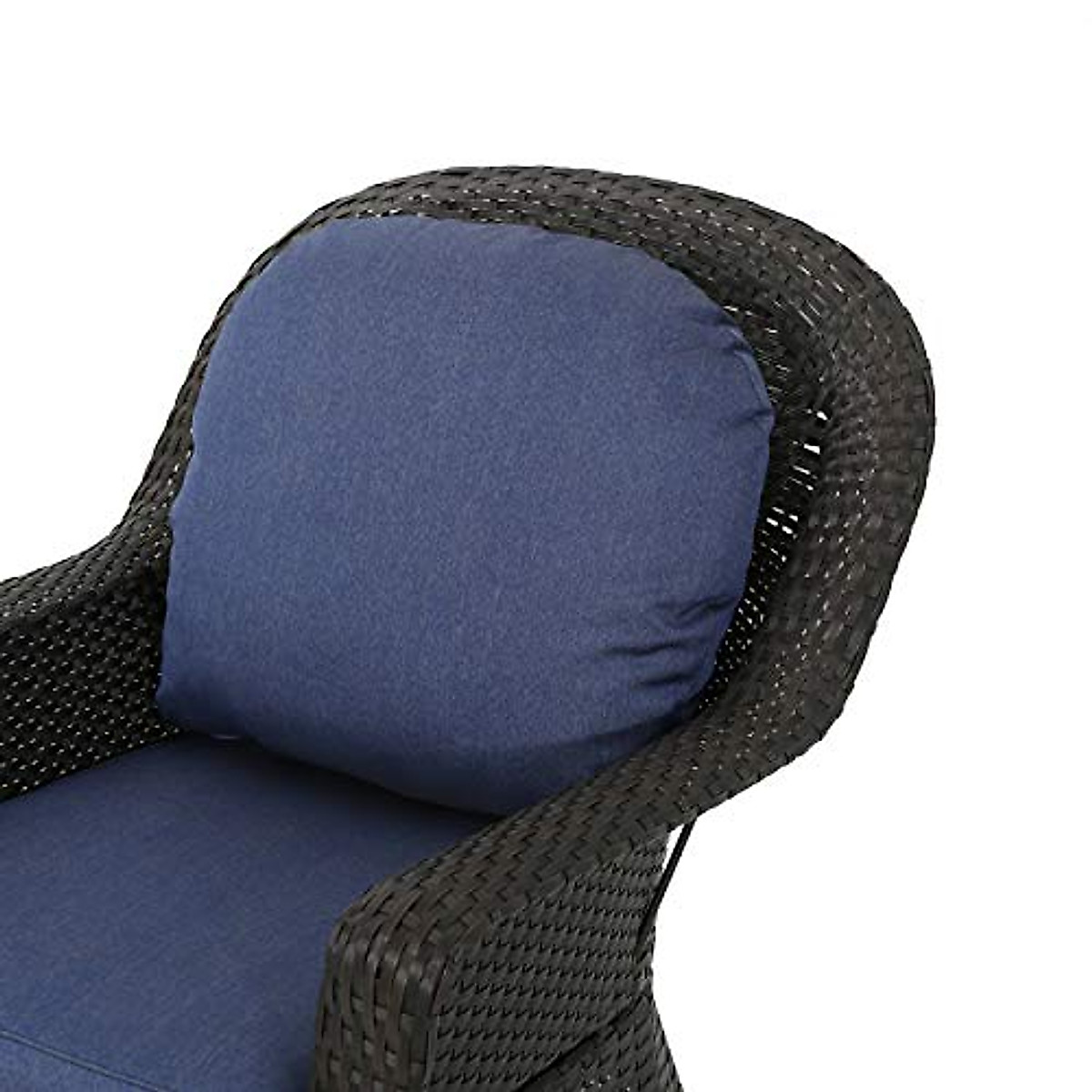 Christopher Knight Home Constance Outdoor 4 Seater Wicker Swivel Chair and Fire Pit Set, Dark Brown + Navy Blue + Hammered Bronze