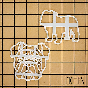 Set of 2 English Bulldog cookie cutters (Designs: English Bulldog Silhouette and English Bulldog Face), 2 pieces - Bakerlogy