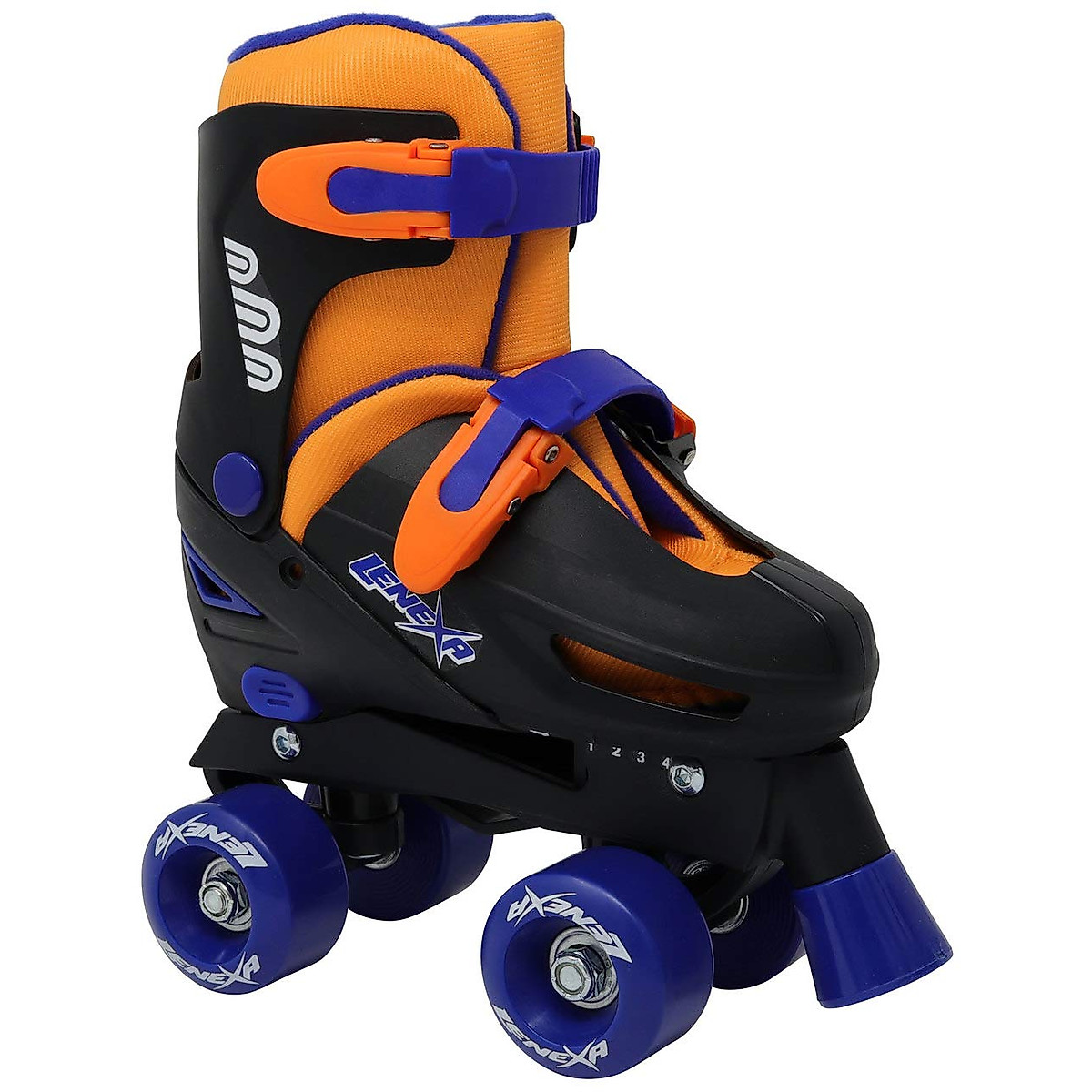 Lenexa Go GRO Adjustable Quad Roller Skate Bundle – Kids Roller Skates with Wrist Guards, Knee Pads, Elbow Pads, and Matching Backpack - Black, Orange, Adjustable Medium (12J to 2)