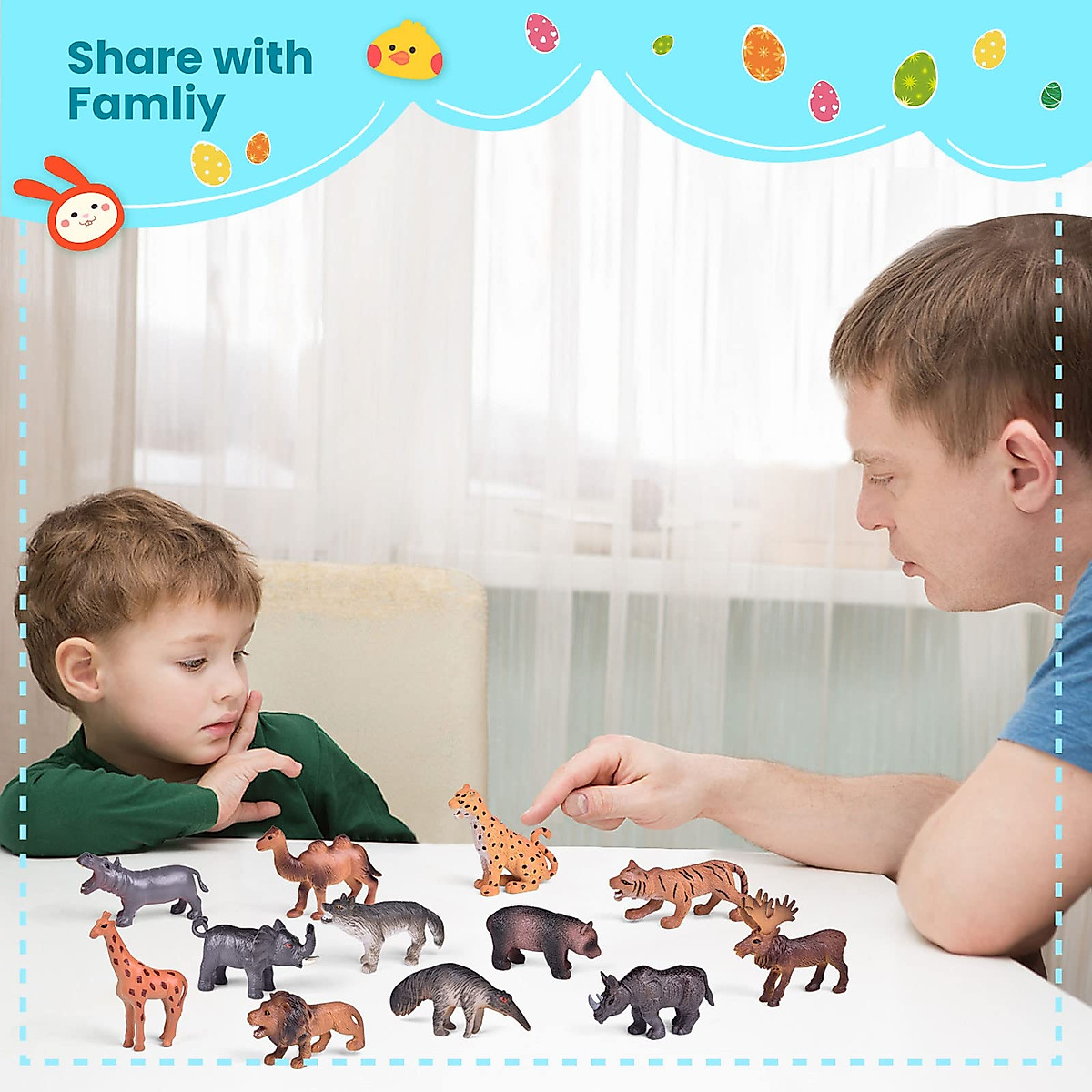 Fun Little Toys 12PCS Easter Eggs Prefilled Wild Animal Figures Surprise Plastic Easter Eggs Basket Stuffers