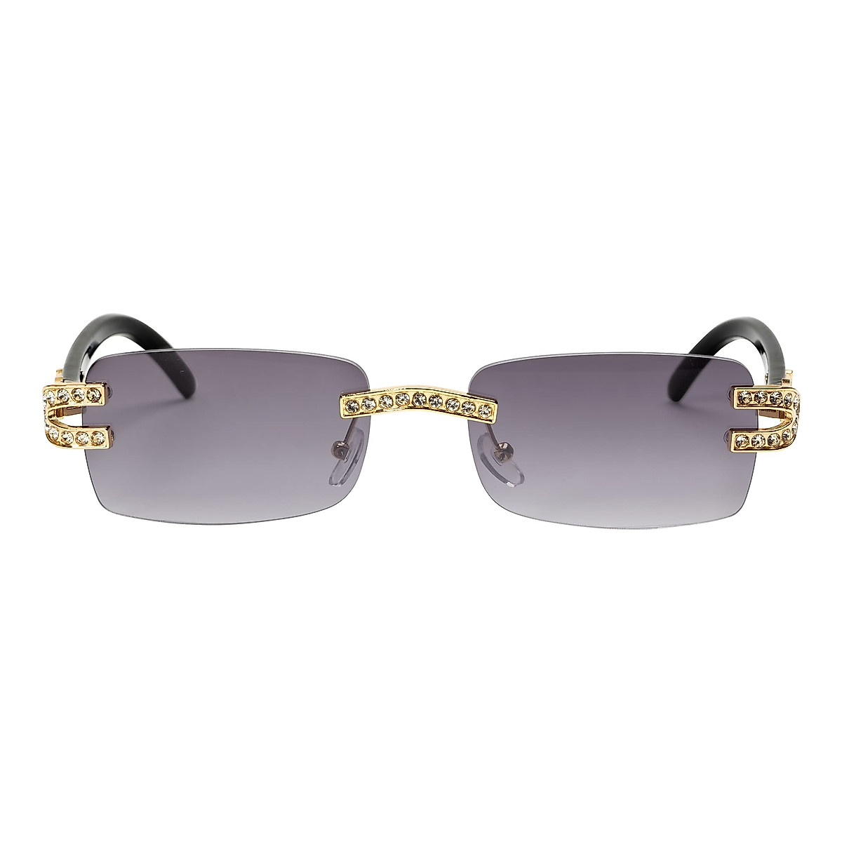 Retro Vintage Style Rimless Clear Lens Sunglasses for Women & Men Luxury Glasses Fashion Crystal Wood Eyewear Shades (Y Decor Smoke)