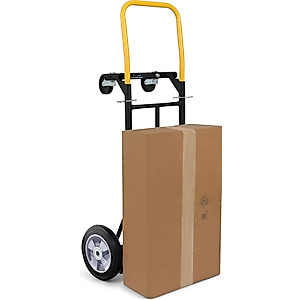 Simpli-Magic 800 lb Capacity 2 in 1 Convertible Hand Truck and Dolly with 10" Flat Free Rubber Wheels,Black with Yellow Handle.