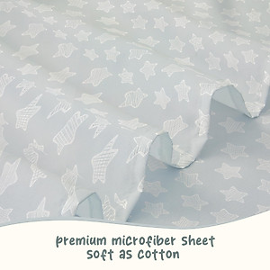 Bedmoon Boys Girls Twin Sheets, Kids Silver Star Bed Sheet Set with Non-Slip Fitted Sheet, Boys Girls Star Soft Microfiber Twin Sheets & Pillowcases