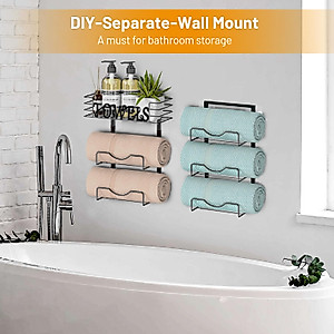 Over The Door Towel Racks for Bathroom,6-Tier Rolled Or Folded Towel Rack Wall Mounted with Metal Shelf, Bathroom Towel Holder Organizer for Bath, Hand Towels, Black