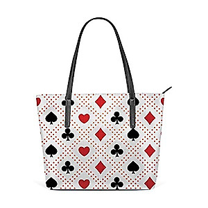 Kuizee Shoulder Bags Tote Casino Playing Cards Poker Handbags PU Leather Decoration Casual School Shopping 15.7In