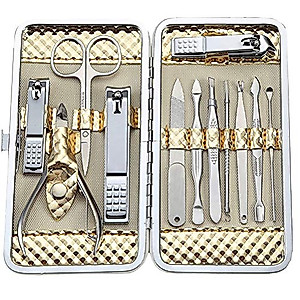 Professional Nail Clipper Set, Manicure Tools, Pedicure Kit, 12 In 1 Stainless Steel Professional Grooming Kit with Luxurious Travel Case(Gold)