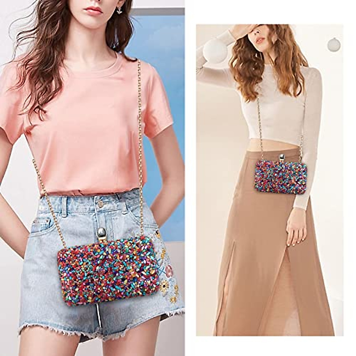 Clutch Purse for Women - Multicolor Rhinestone Crossbody Bag - Elegant Evening Handbag (Multicolor)