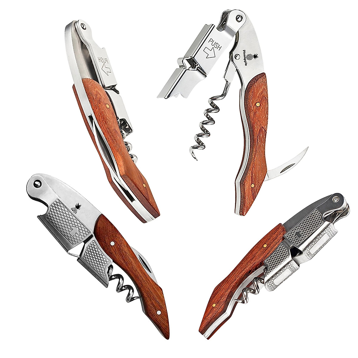 Pineapple [2 Pack] Corkscrew Wine Opener with Foil Cutter, Manual Bottle Opener Wine Key for Servers, Bartenders, Waiters, Sommeliers (Rosewood)