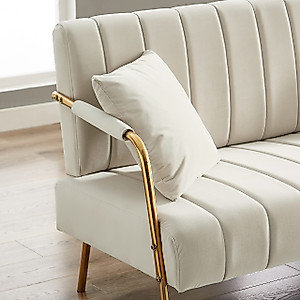 Majnesvon 61" Modern Loveseat Sofa Couch,Cashmere Fabric Small Love Seat w/2 Pillows and Metal Legs,2-Seater Upholstered Mini Sofa Couches for Small Space,Living Room Bedroom Apartments (White)