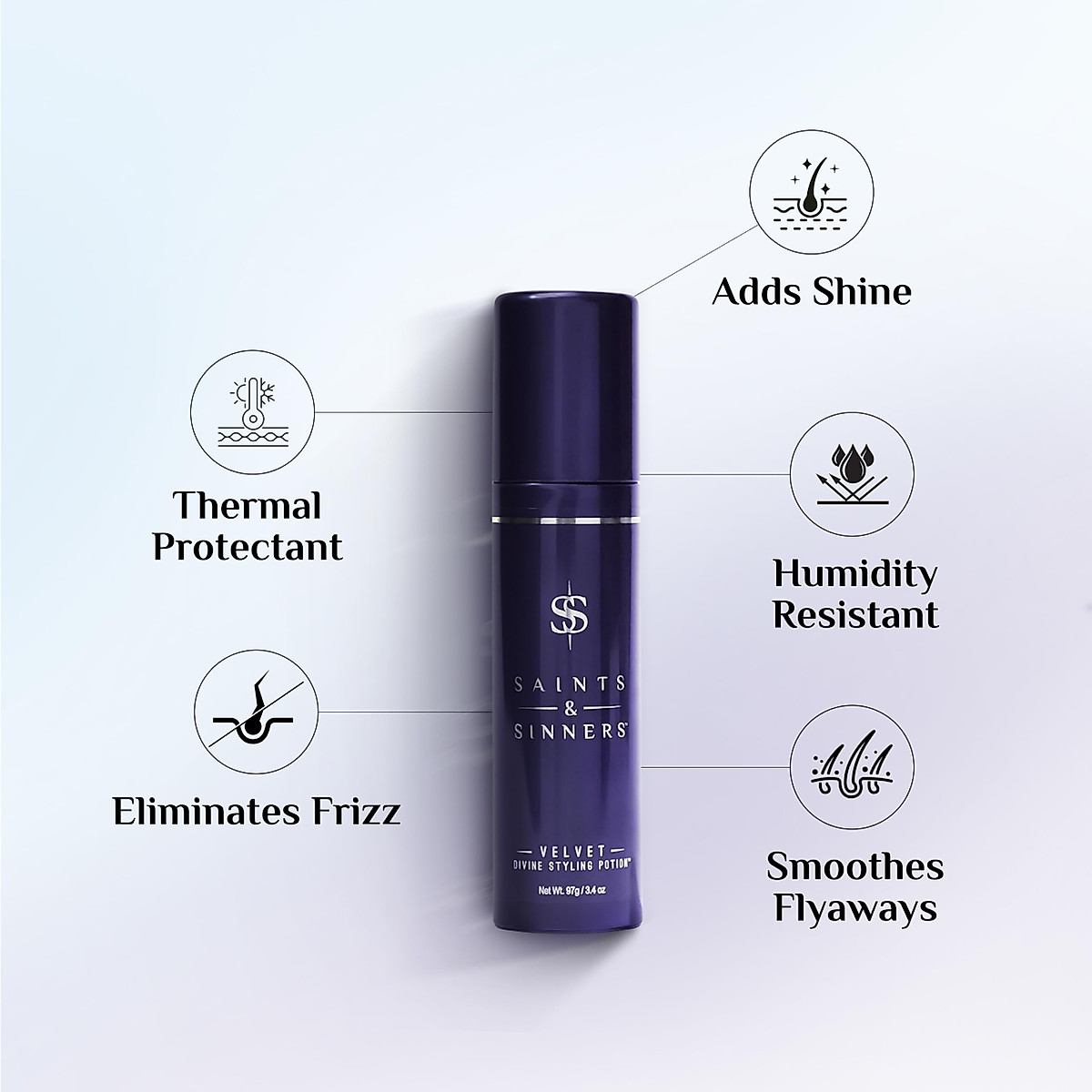 Saints & Sinners Award Winning Velvet Divine Hair Styling Potion, Thermal Protectant, Shine & Defrizzes Hair, Moisturizing Anti-Frizz Hair Cream, Helps Dry Hair, 3.4 oz