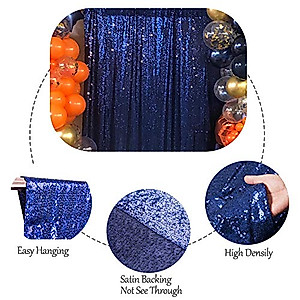 SquarePie Sequin Backdrop Opaque Non-Transparent Satin Photo Booth Photography Background Selfie Wall Video Live Sparkly Curtain for Wedding Patry 10FT x 10FT Navy Blue