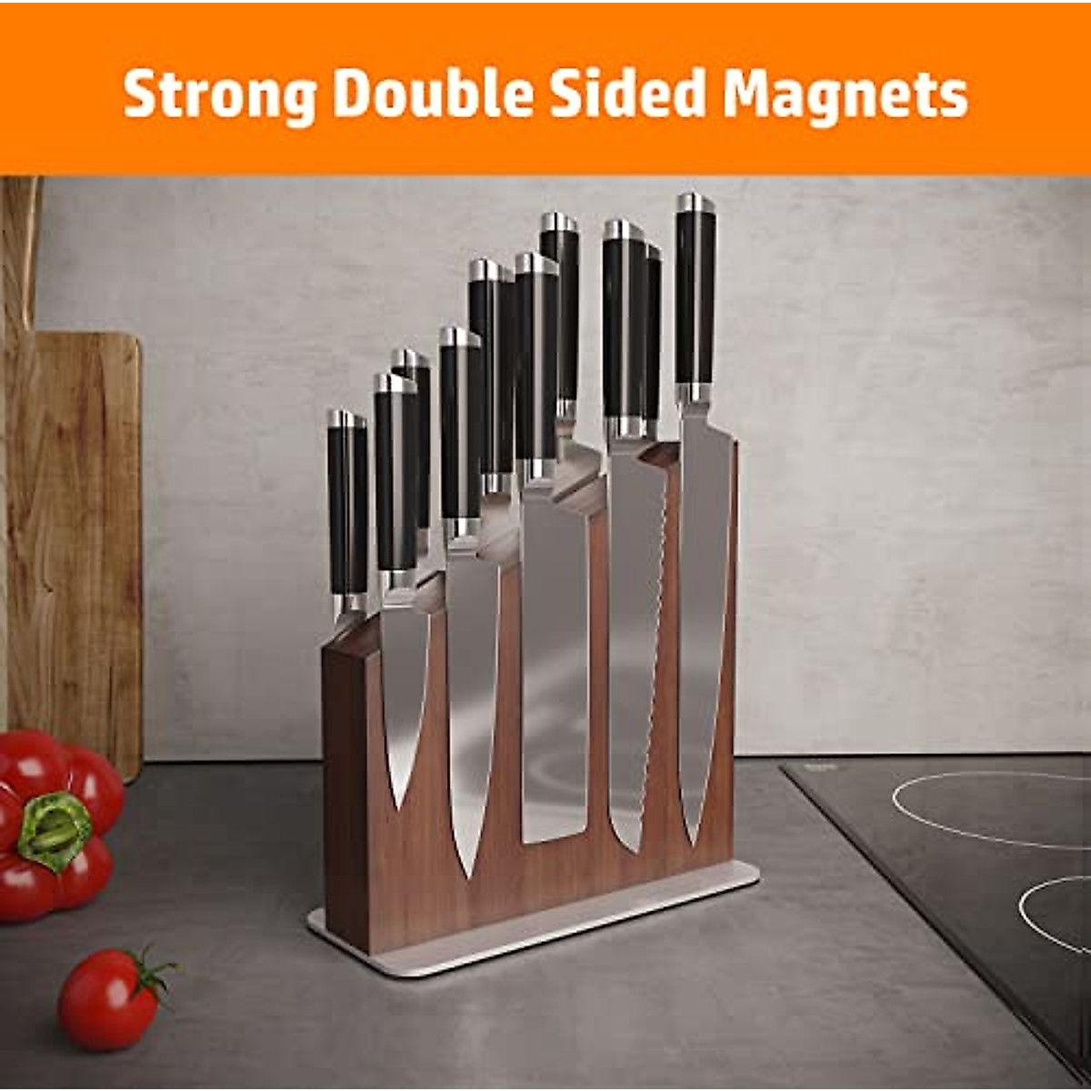 Magnetic Knife Block - Double Sided with Strong Magnet - Wooden Magnetic Knife Holder for Kitchen Counter - Magnetic Knife Stand for Kitchen Knife Storage - Magnetic Knife Rack - Kitchen Knife Holder