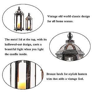 Set of 2 Outdoor Lantern 24.5"&18" High Decorative Candle Lanterns Metal Candle Holder with Tempered Glass Fall Decorations for Home Garden Patio Living Room Indoor Home Yard Hallway Doorway(Grey)